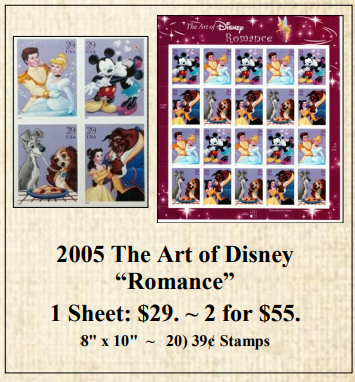 2005 The Art of Disney “Romance” Stamp Sheet | Palm Island